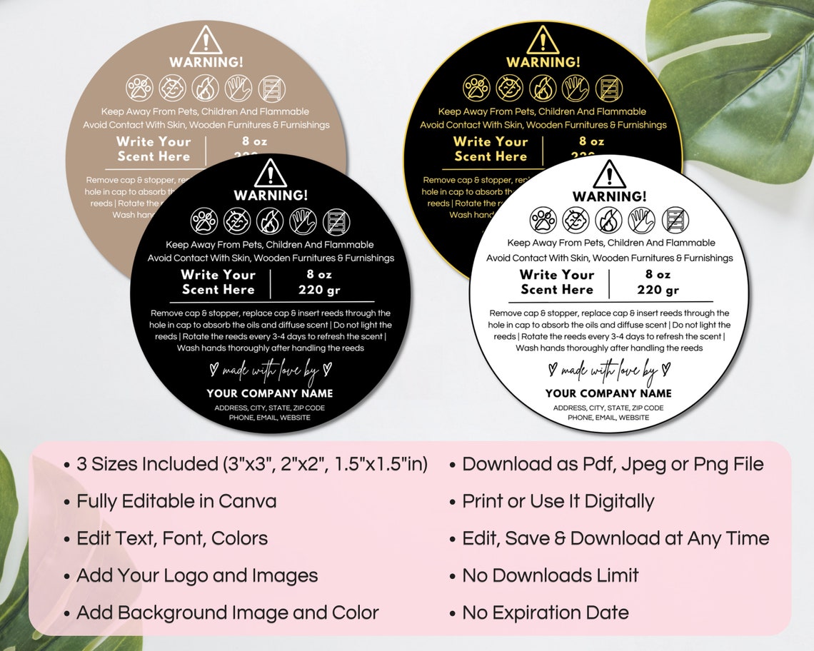 Reed Diffuser Warning Label, Printable Diffuser Caution Labels ...