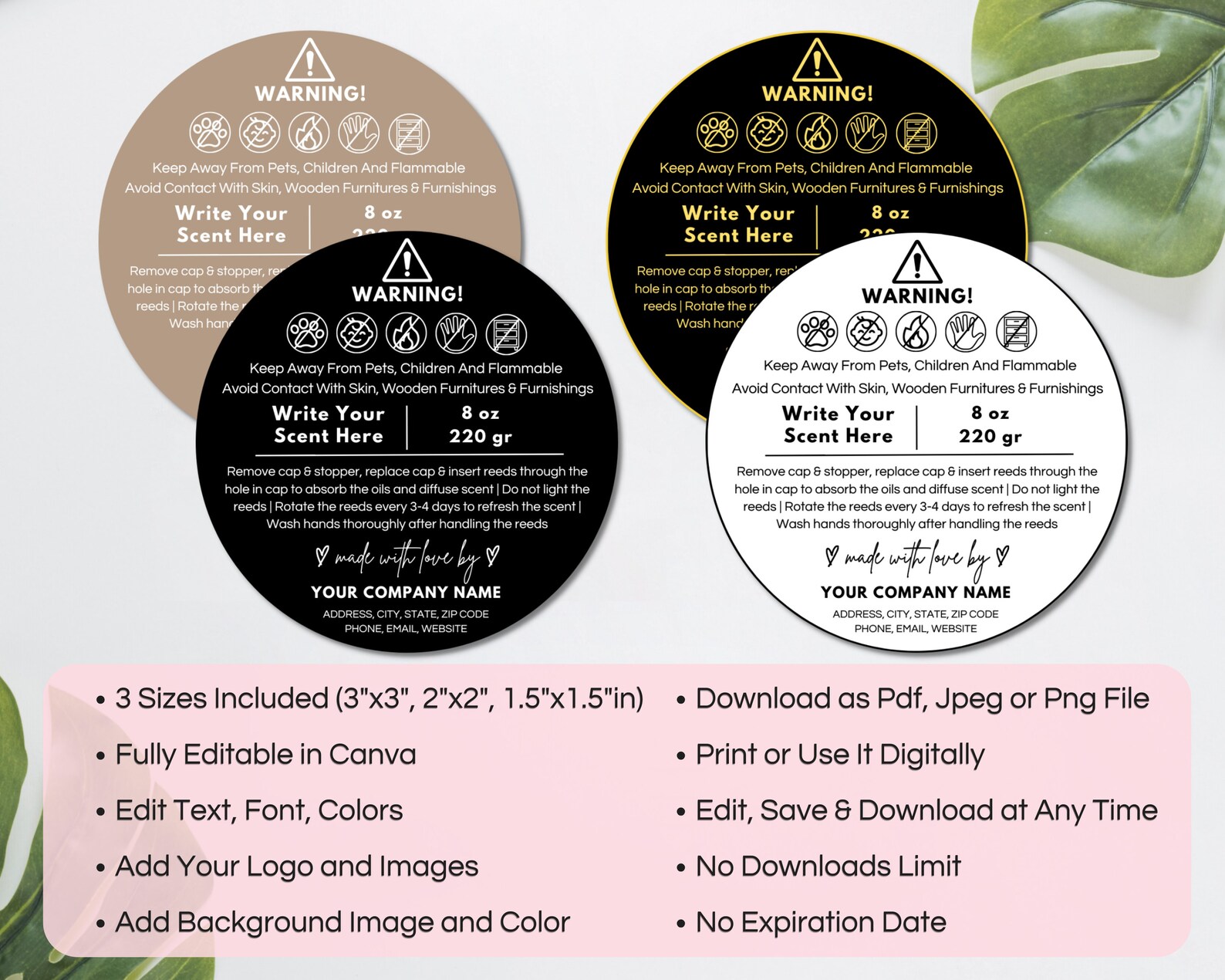Reed Diffuser Warning Label, Printable Diffuser Caution Labels ...