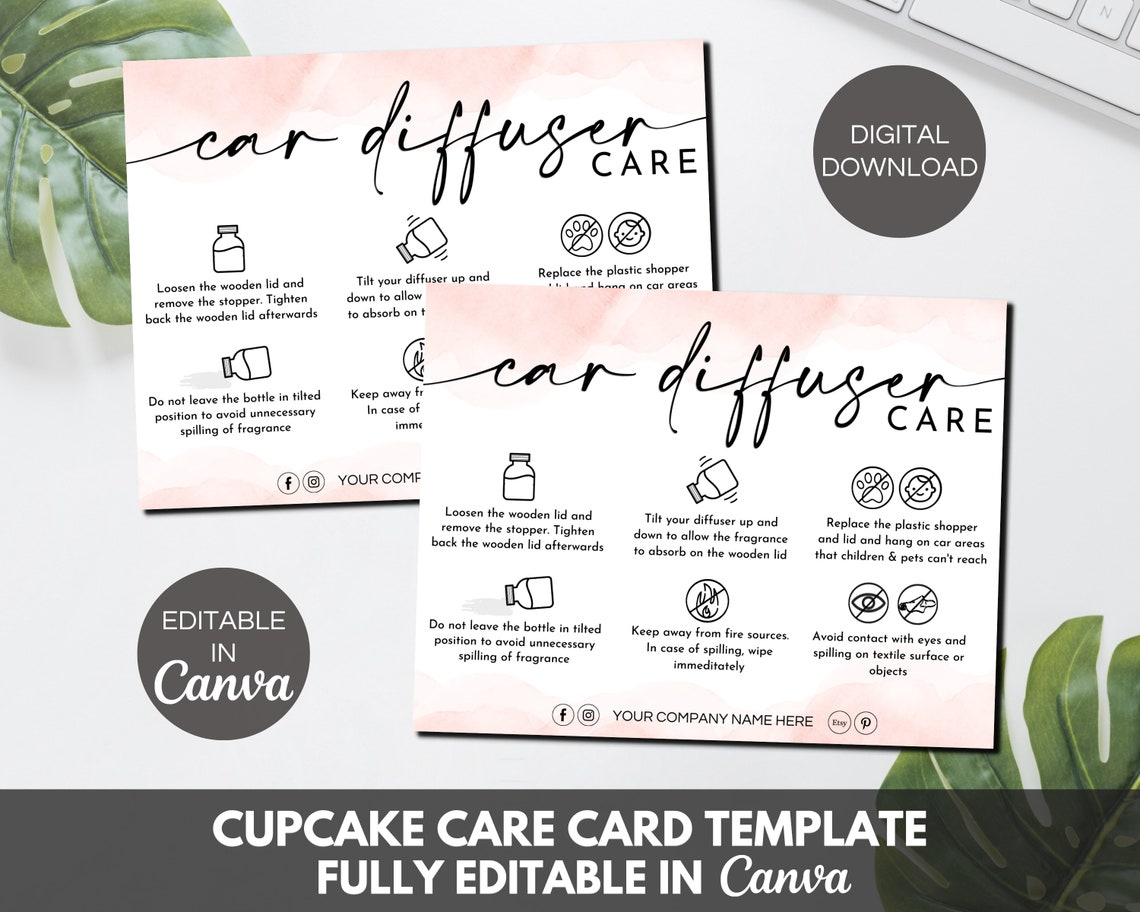 Car Diffuser Care Card, Printable Oil Diffuser Instructions Cards ...
