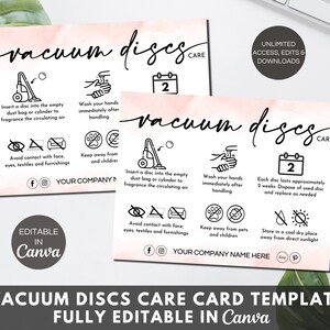 Vacuum Discs Care Card, Printable Scented Disc Instructions Cards ...