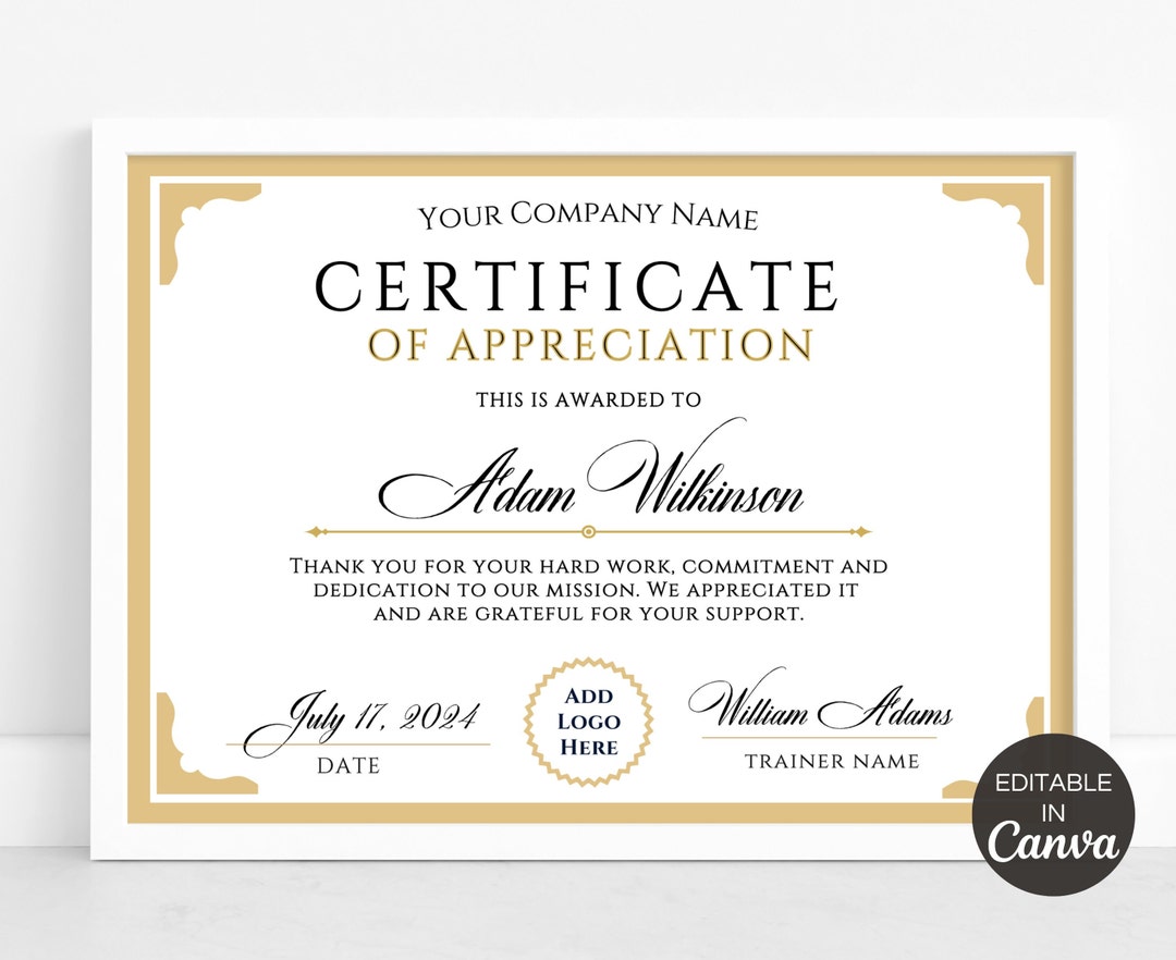 Editable Certificate of Appreciation Template, Printable Appreciation ...