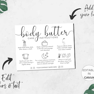 Editable Body Butter Care Card Template, Printable Whipped Shea Butter ...