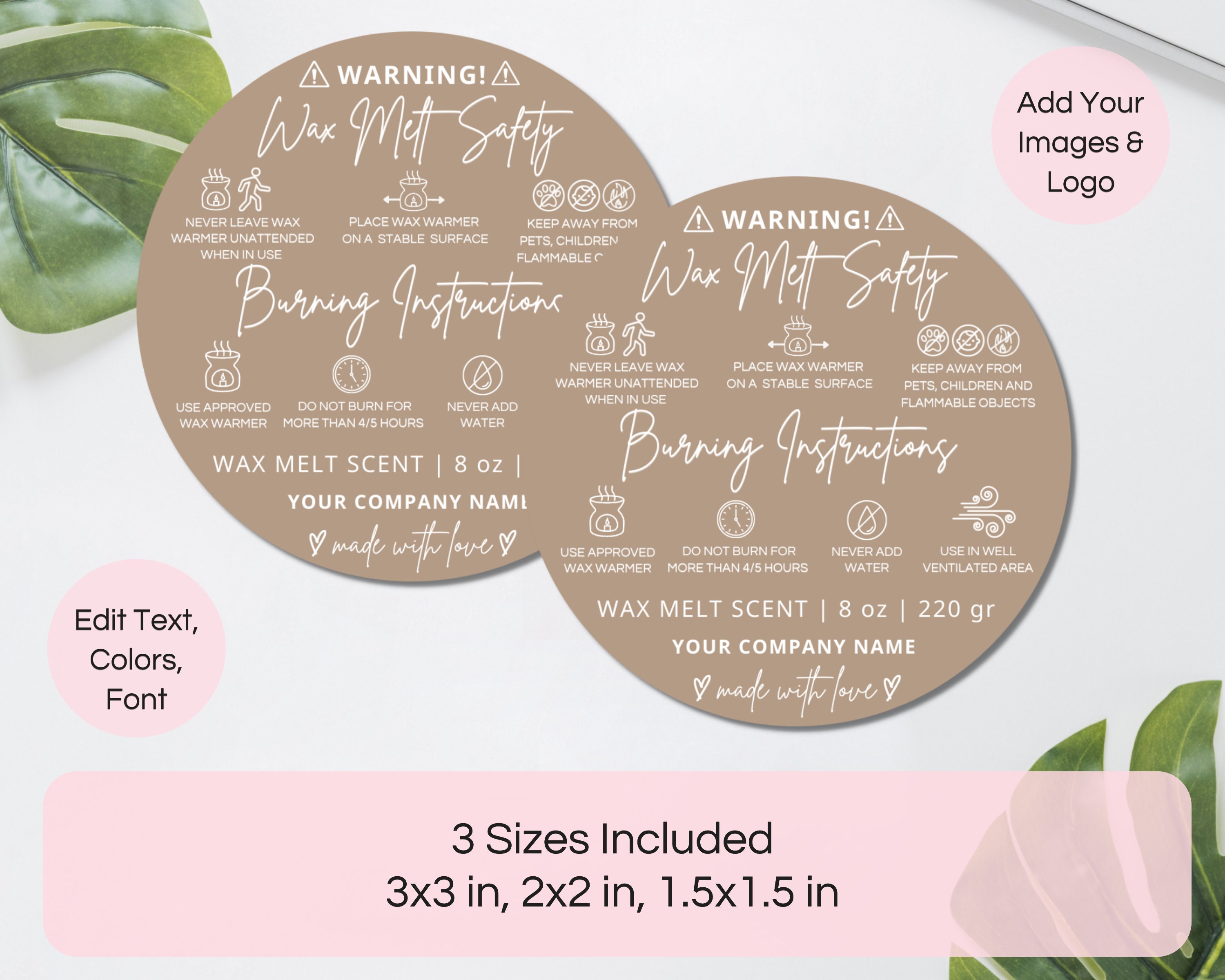 Editable Wax Melt Warning Label Canva Template, Printable Wax Safety ...