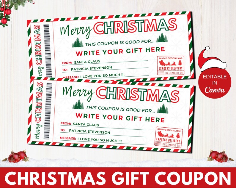 Christmas Coupon Template, Editable Christmas Gift Certificate ...