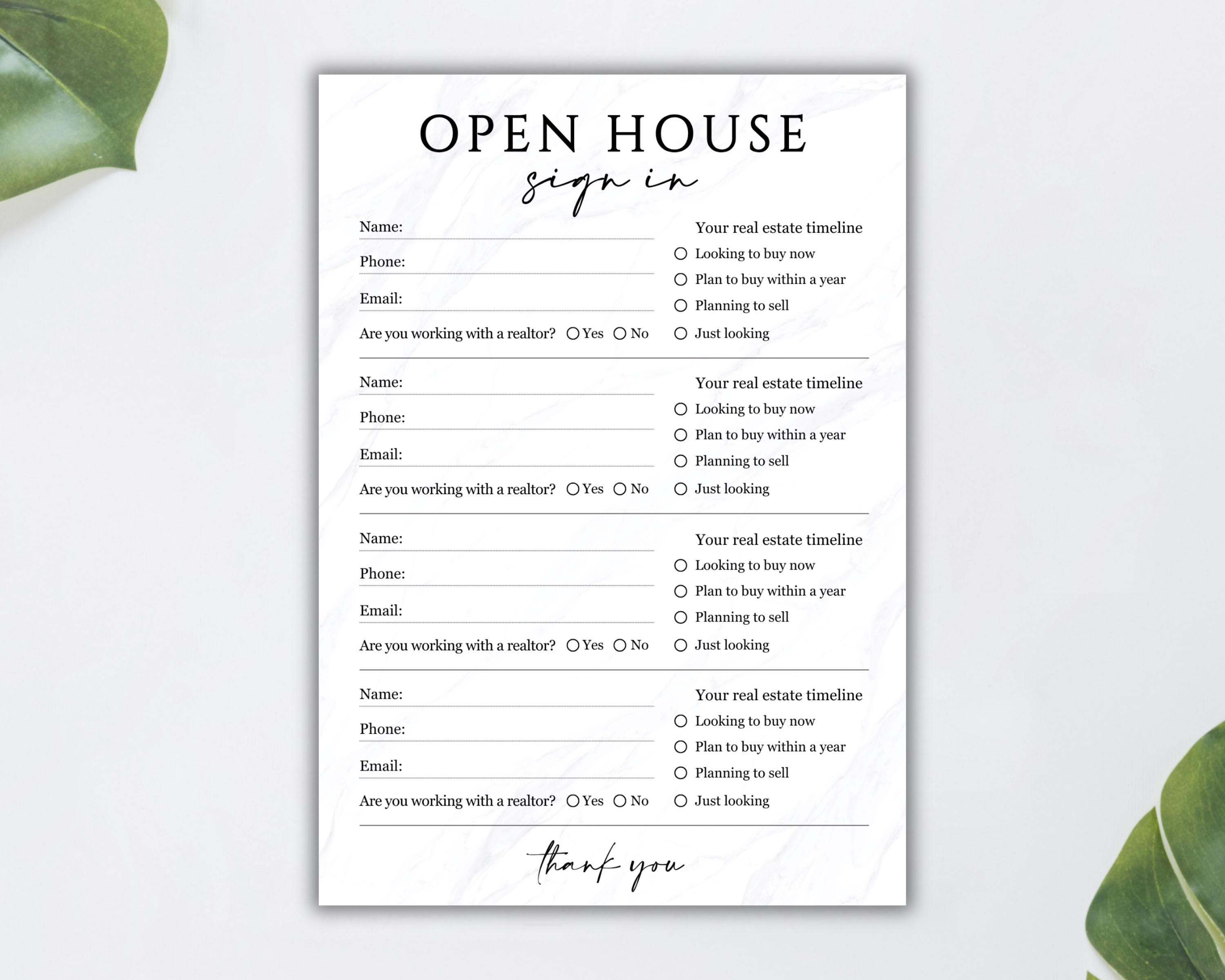 Open House Sign Form, Printable Realtor Openhouse Materials, Editable ...