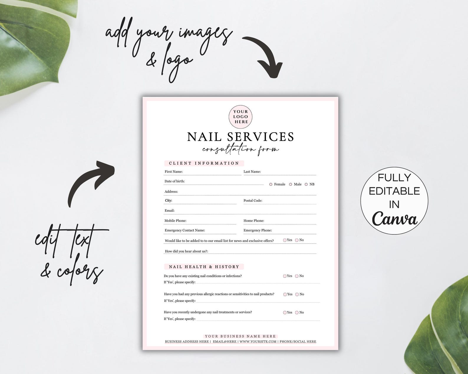 Nail Consent Form, Editable Nails Business Bundle, Nails Aftercare Card ...