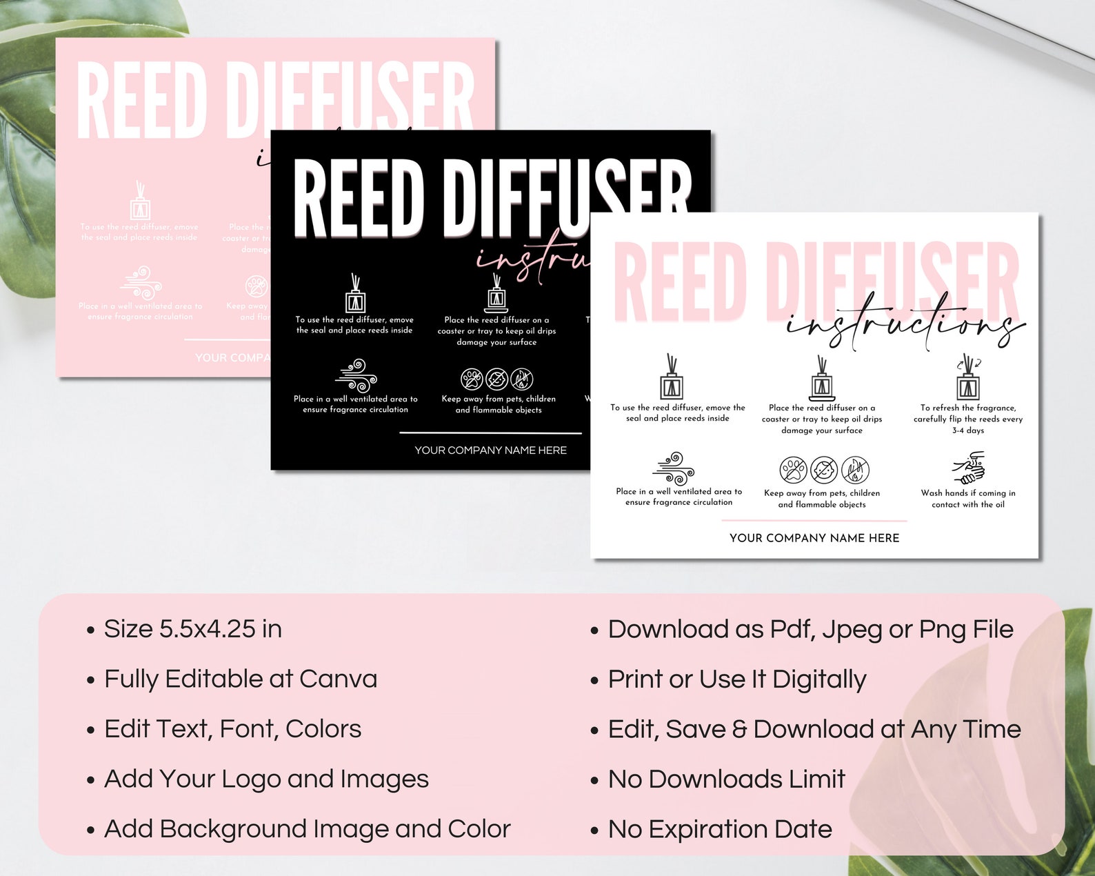 Reed Diffuser Care Card, Printable Room Diffuser Instructions Cards ...