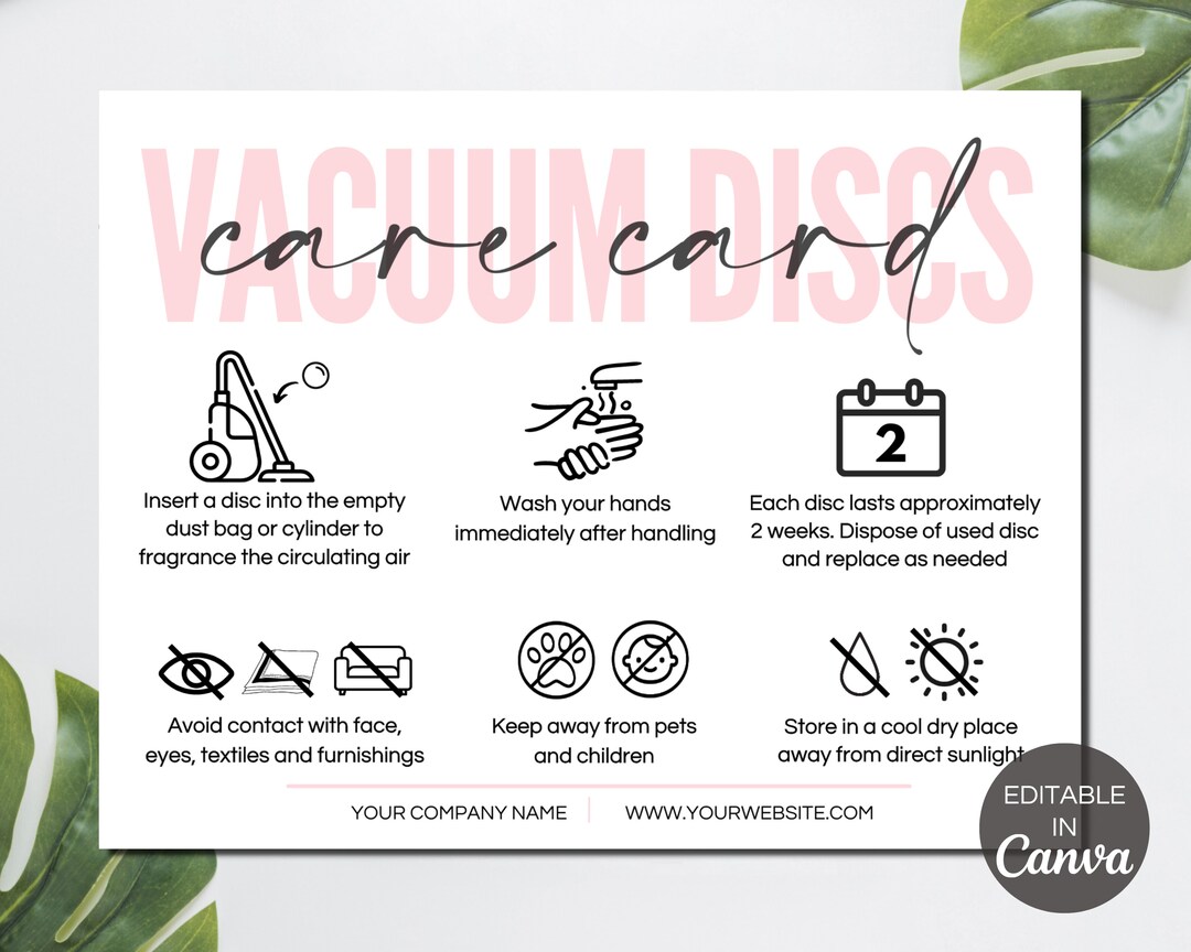 Editable Vacuum Scented Discs Care Card, Printable Vacuum Discs Care ...