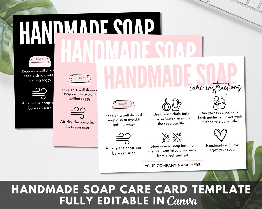 Handmade Soap Care Card Template, Editable Soap Care Cards, Printable ...