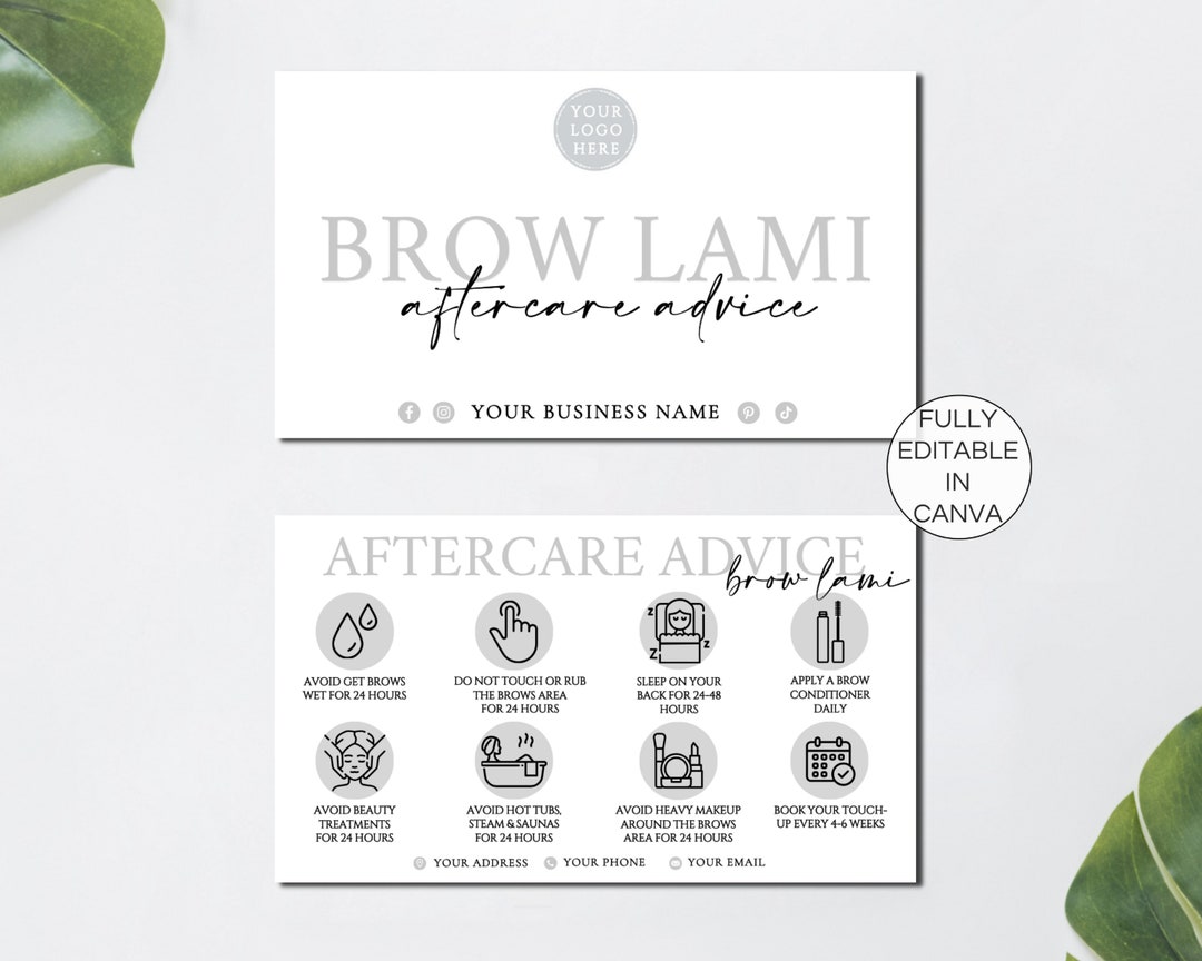Brow Lamination Aftercare Cards, Editable Brows Lami Care Instructions ...