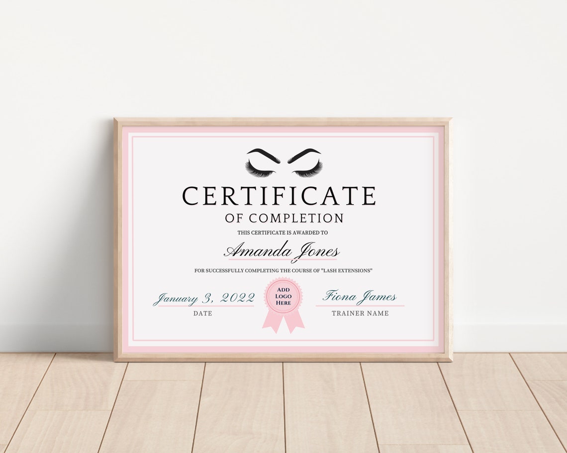 Editable Lash Certificate of Completion Template Printable | Etsy