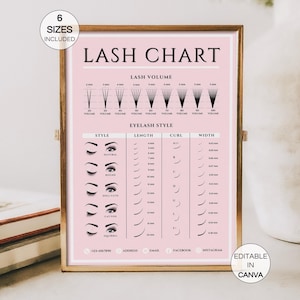 Lash Chart Guide Poster, Digital Eyelash Extension Decor, Editable ...