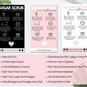 Editable Sugar Scrub Care Card Template, Printable Body Scrub Care ...