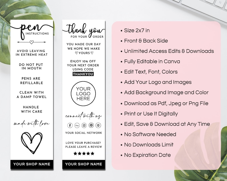 Editable Pen Care Card, Epoxy Pens Instructions, Thank You Cards ...