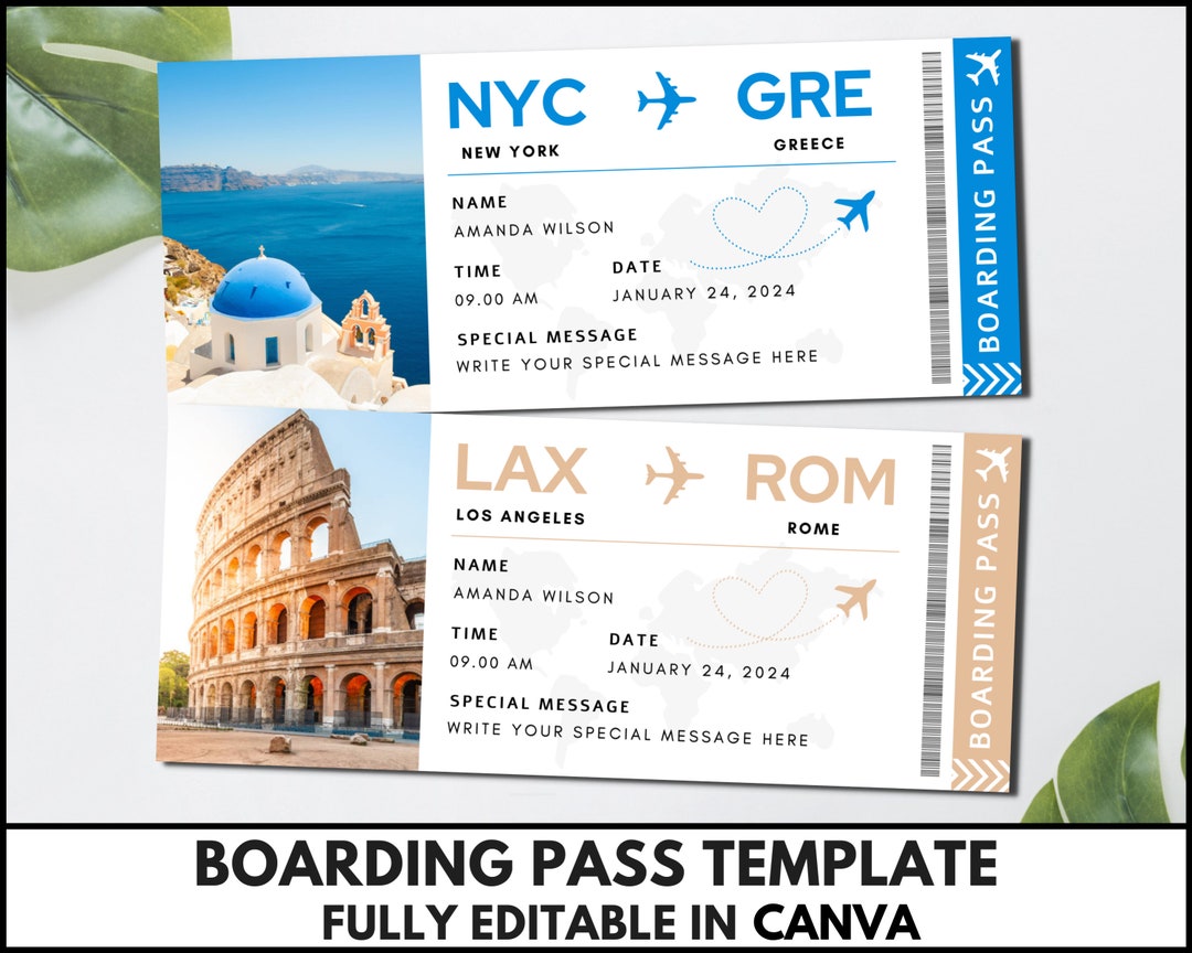 Editable Boarding Pass Template, Printable Canva Airline Ticket ...