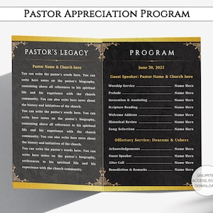 Pastor Appreciation Program, Printable Pastor Installation Bifold ...