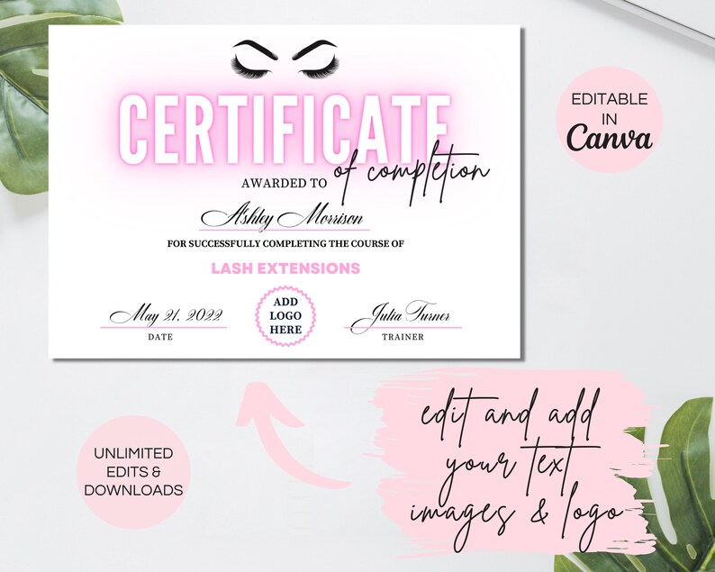 Lash Certificate of Completion Template Editable Lash - Etsy
