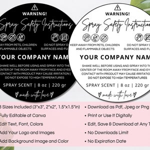 Room Spray Warning Label Template, Editable Spray Caution Label ...