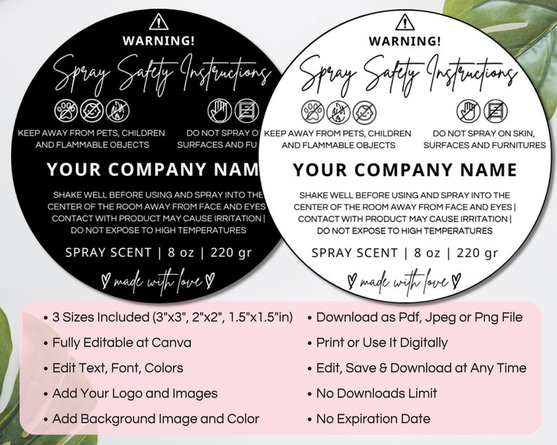 Room Spray Warning Label Template Editable Spray Caution - Etsy