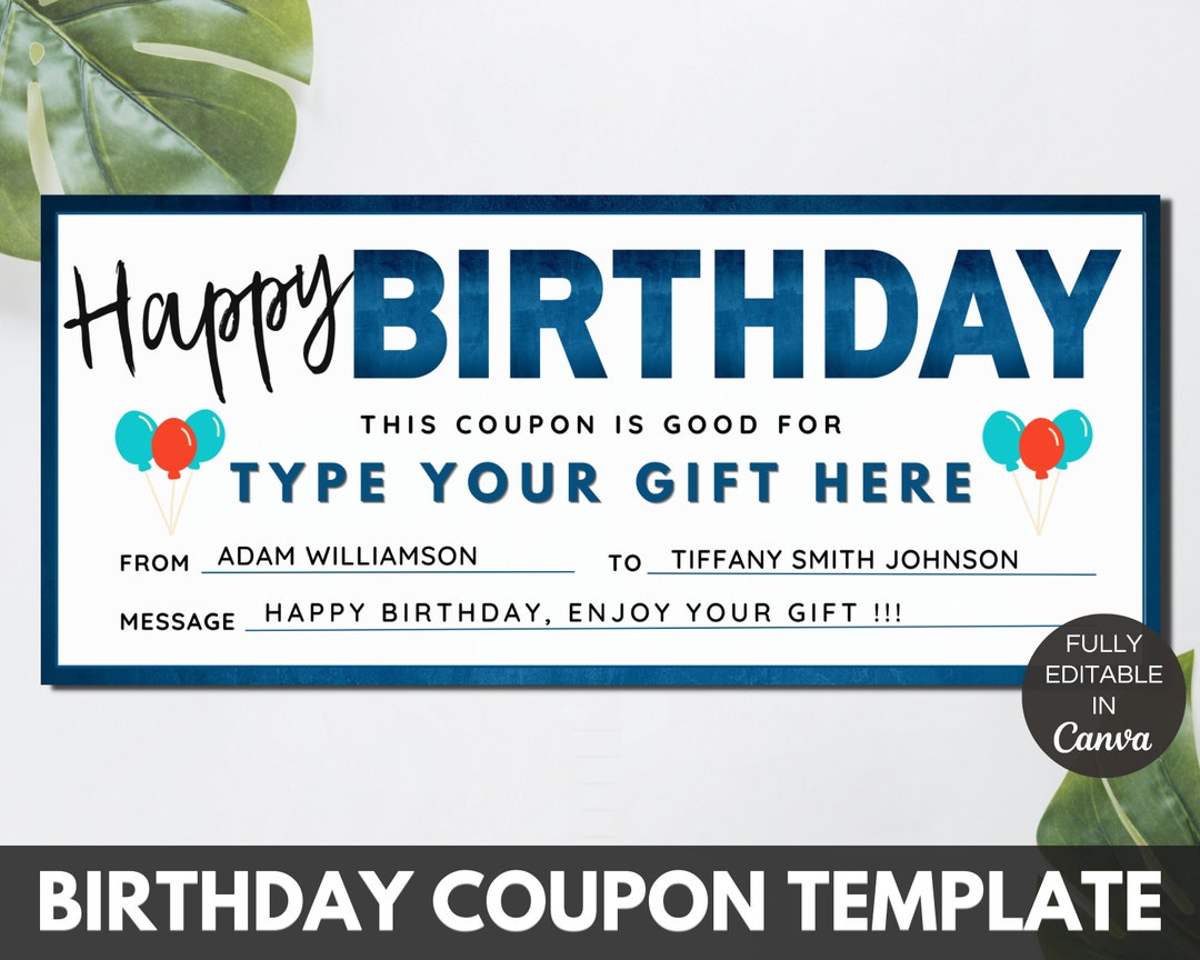 Happy Birthday Gift Certificate Template Editable Birthday - Etsy