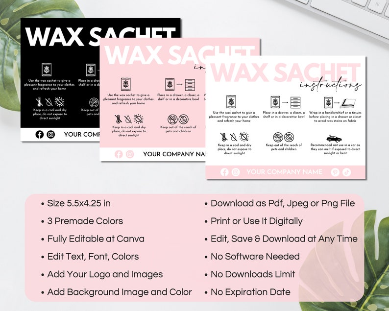 Wax Sachet Care Card, Wax Air Freshener Instructions Cards, Editable ...