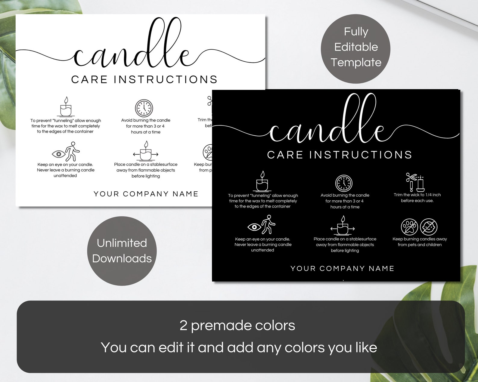Candle Care Card Editable, Printable Candle Care Instructions, Candles ...