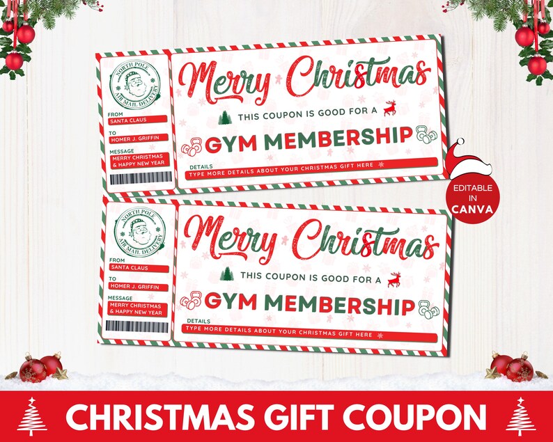 Christmas Gym Membership Gift Certificate Template, Editable Gym ...