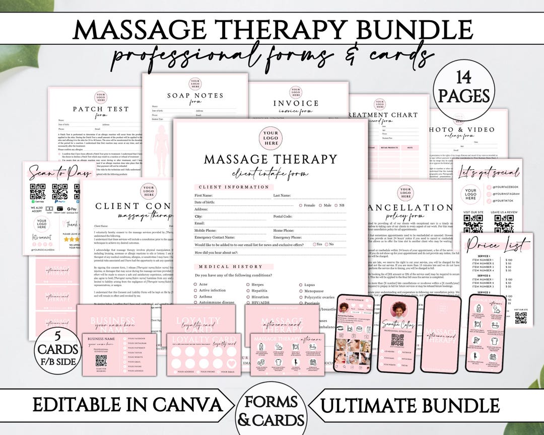 Massage Therapy Forms, Editable Massage Intake Form, Massage SOAP Notes ...