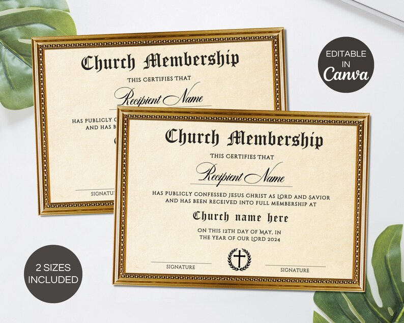 Church Membership Certificate, Editable Certificates of Membership ...