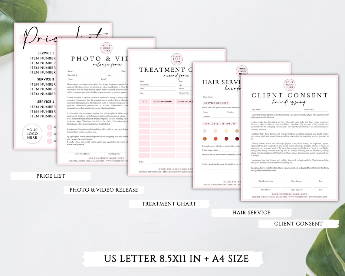 Hairdressing Forms Bundle, Editable Hair Consent Form, Hair Instagram ...