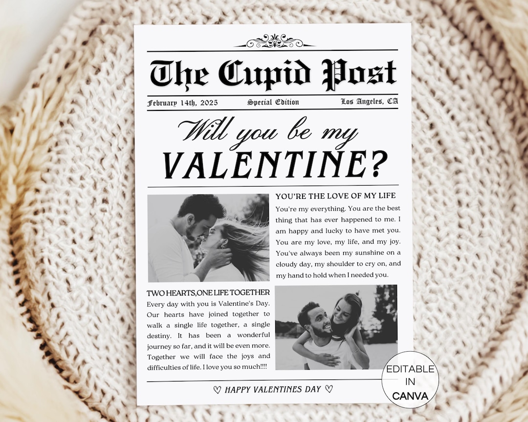 Valentines Day Newspaper Template, Editable Will You Be My Valentine ...