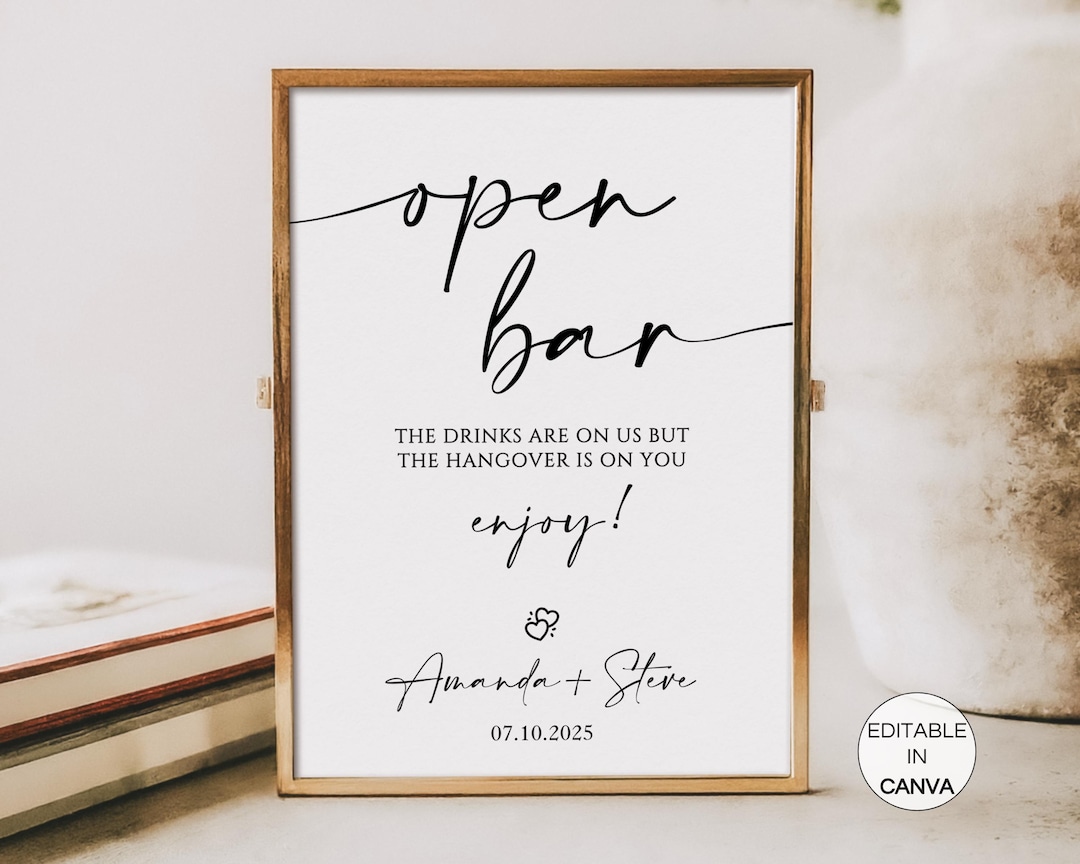 Open Bar Wedding Sign Template, Minimalist Open Bar Wedding Signage ...