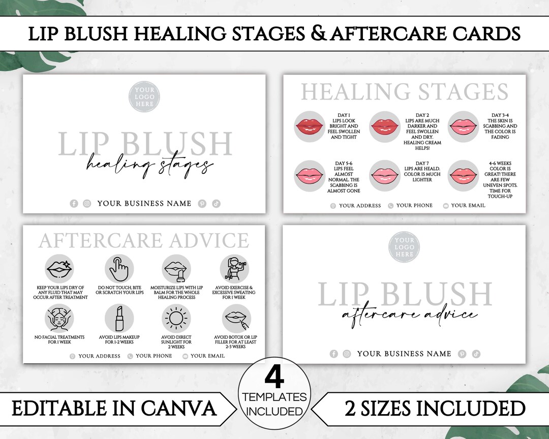 Lip Blush Aftercare Card, Editable Lip Blush Healing Stages Card ...