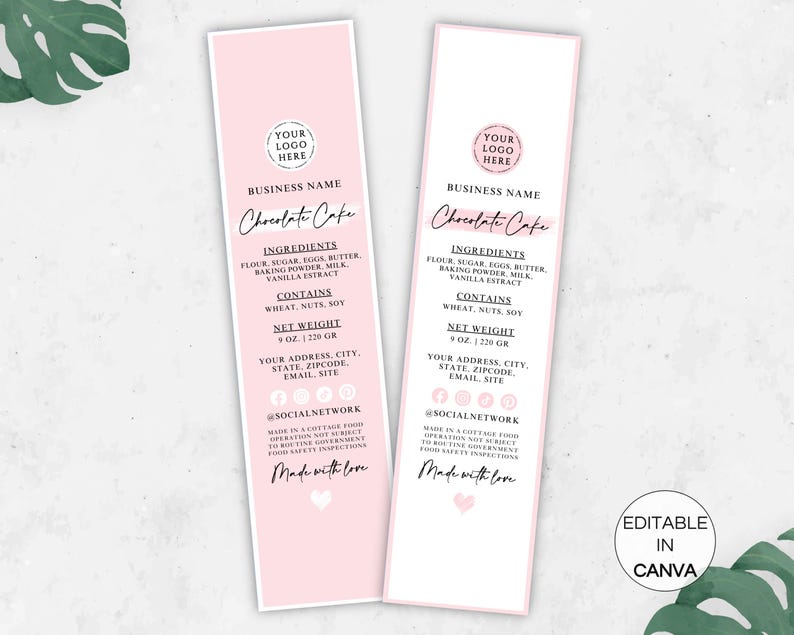 Mini Cake Tin Label, Editable Bakery Label, Printable Mini Loaf Cake ...