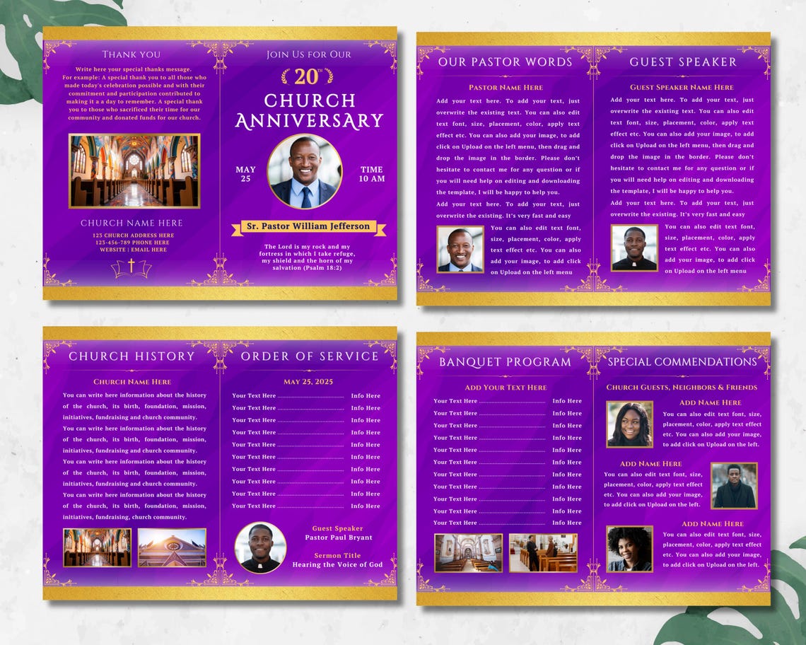 Church Anniversary Program Canva Template, Editable 8 Pages DIY ...
