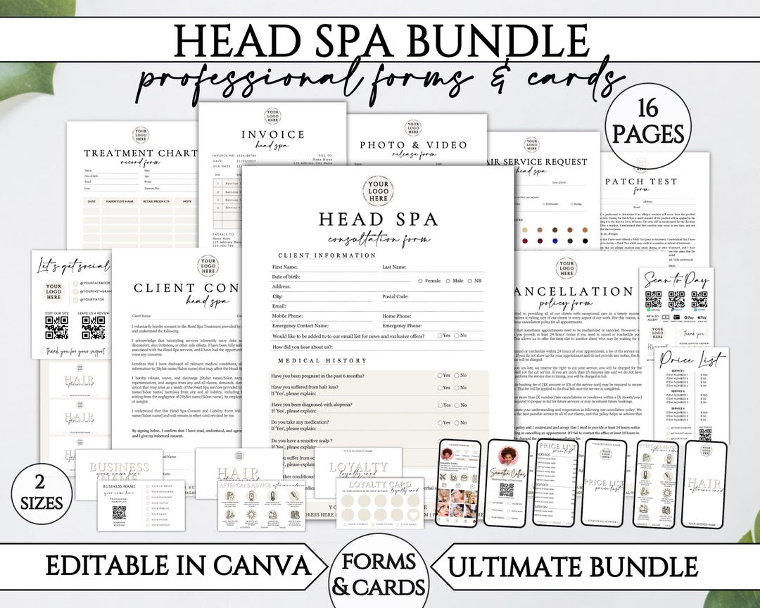 Head Spa Forms Bundle, Editable Japanese Head Spa Consent Forms, Beauty ...
