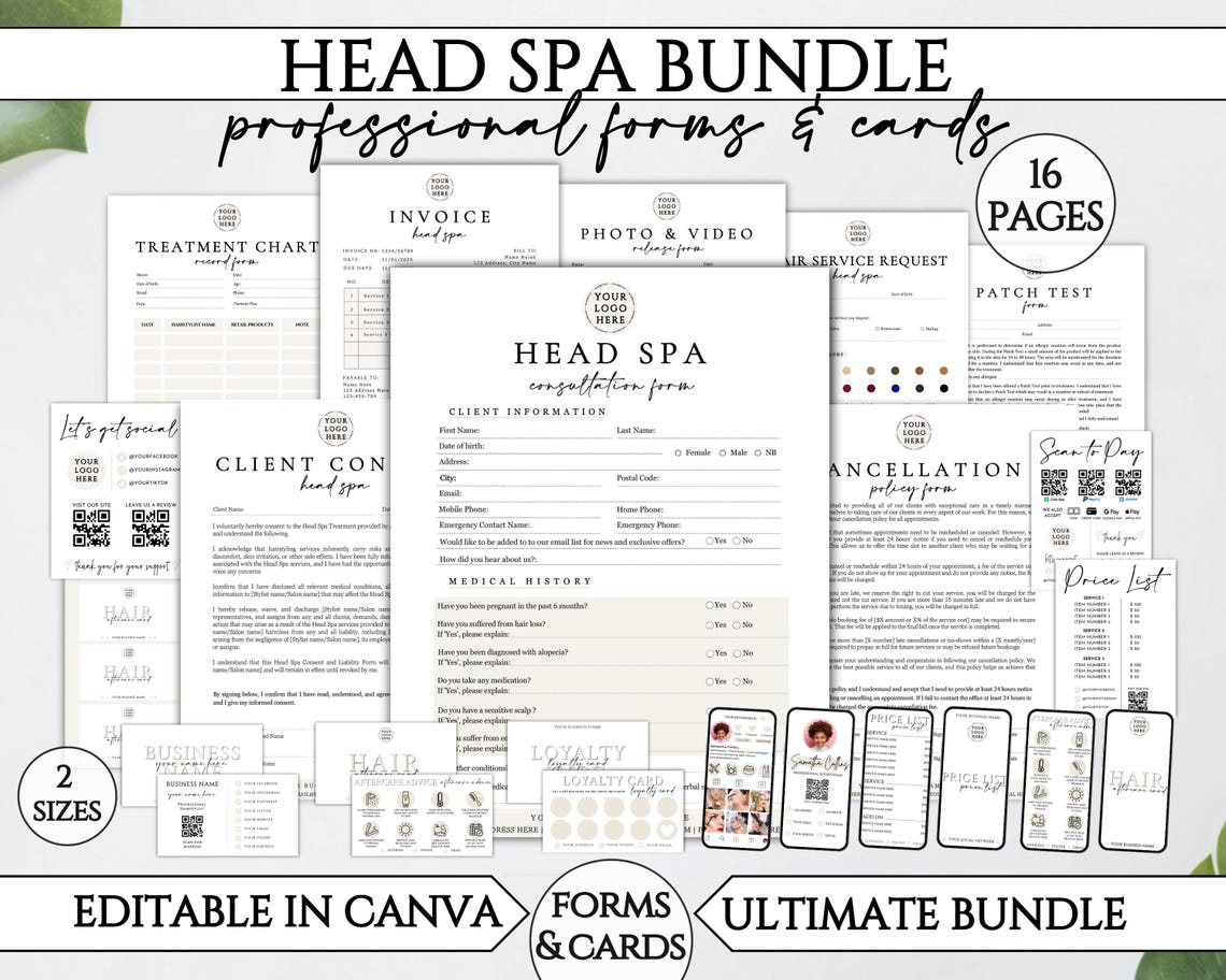 Head Spa Forms Bundle, Editable Japanese Head Spa Consent Forms, Beauty ...