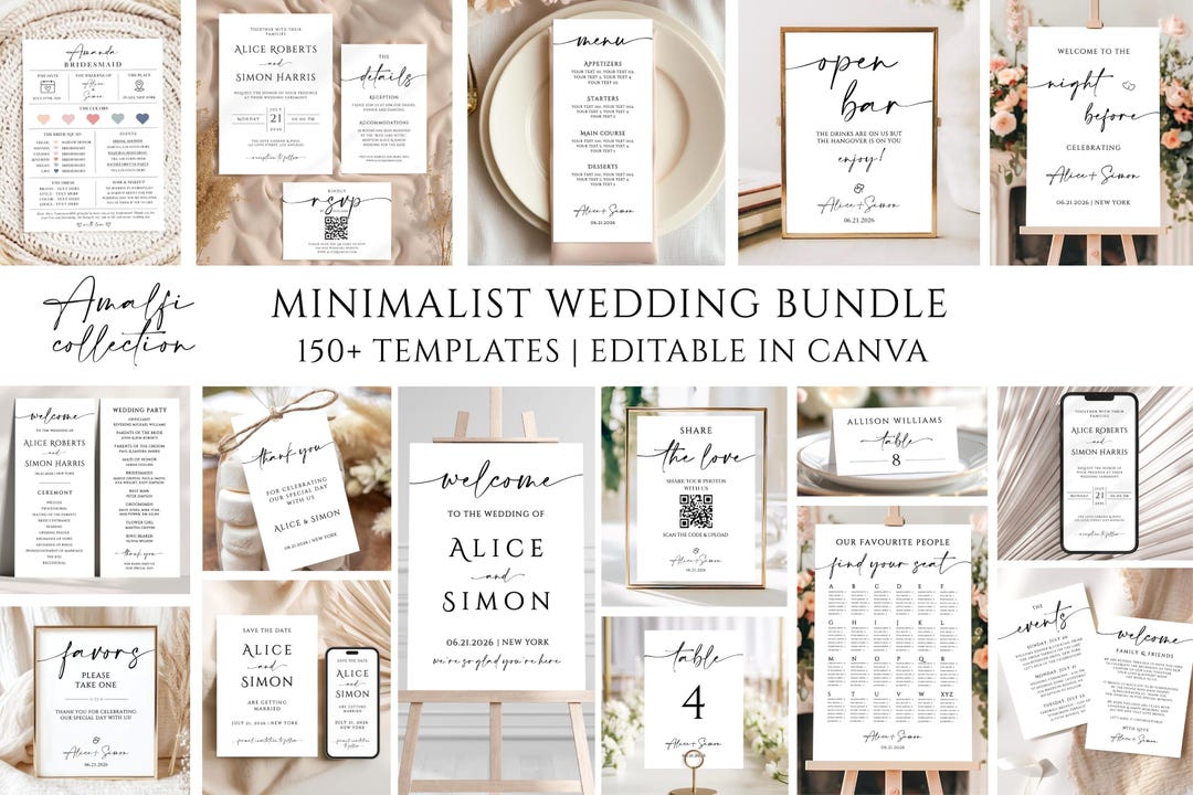Minimalist Wedding Template Bundle, 150+ Wedding Templates, Editable ...
