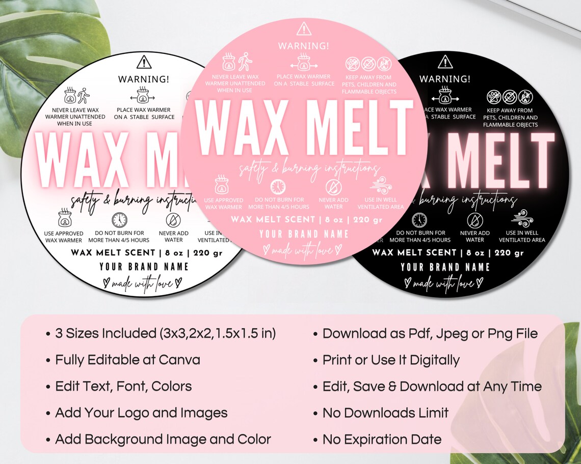 Wax Melts Warning Label Template Printable Wax Melt Safety - Etsy