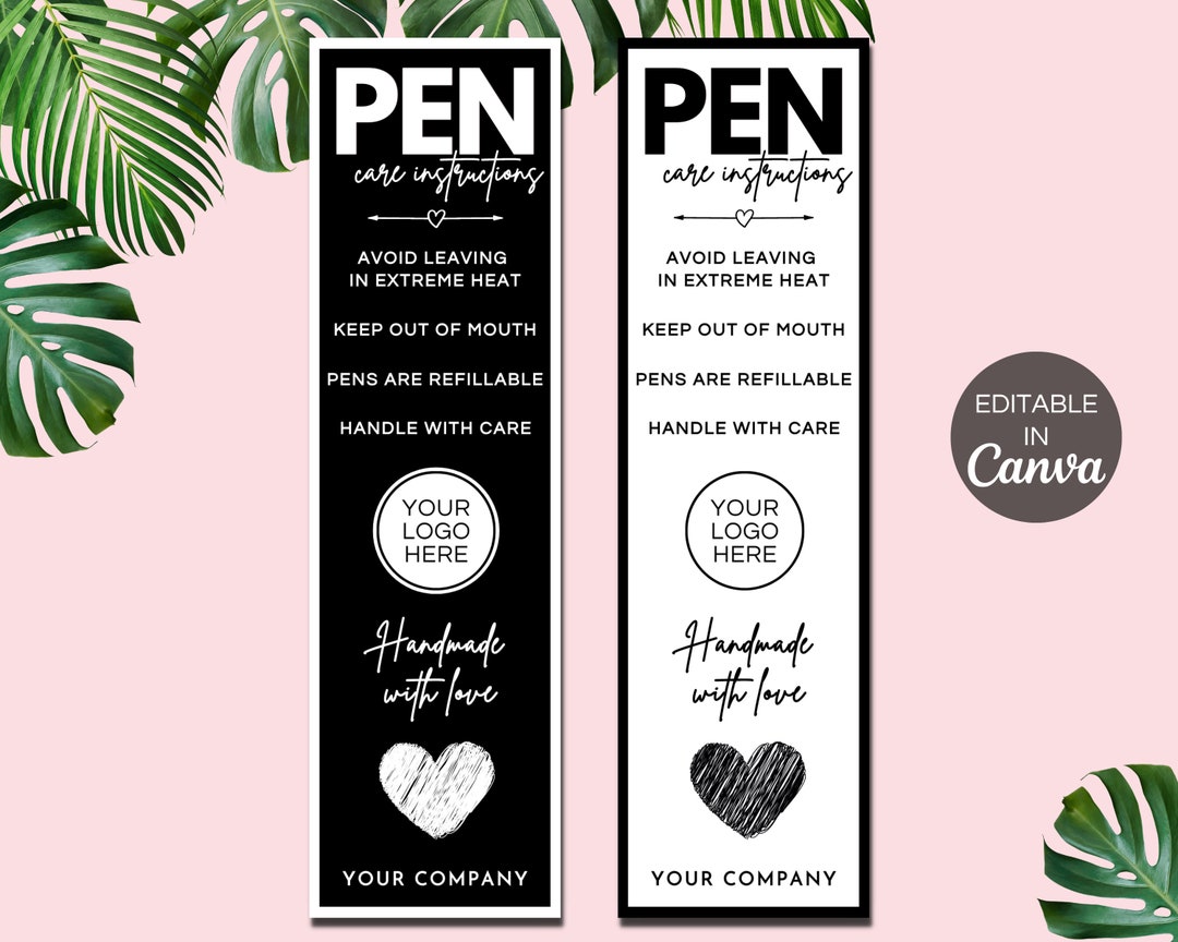 Pen Care Card Template, Editable Epoxy Pen Care Cards, Printable Gel ...