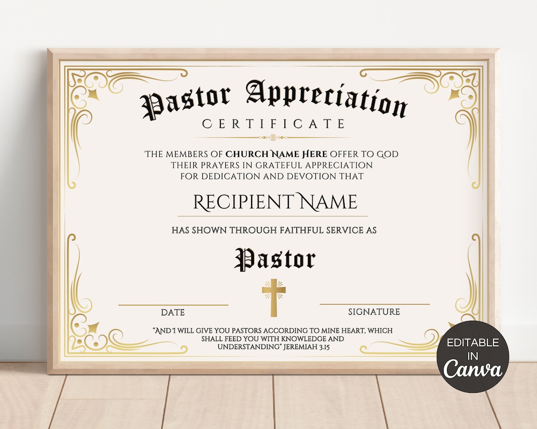 Pastor Appreciation Certificate, Editable Pastor Certificate of ... Pastor Appreciation Certificate, Editable Pastor Certificate of ...
