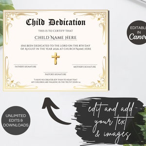 Editable Baby Dedication Certificate, Printable Child Dedication ...