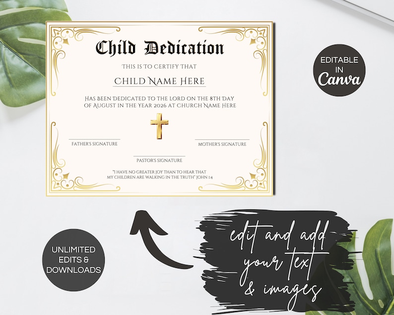 Editable Baby Dedication Certificate, Printable Child Dedication ...