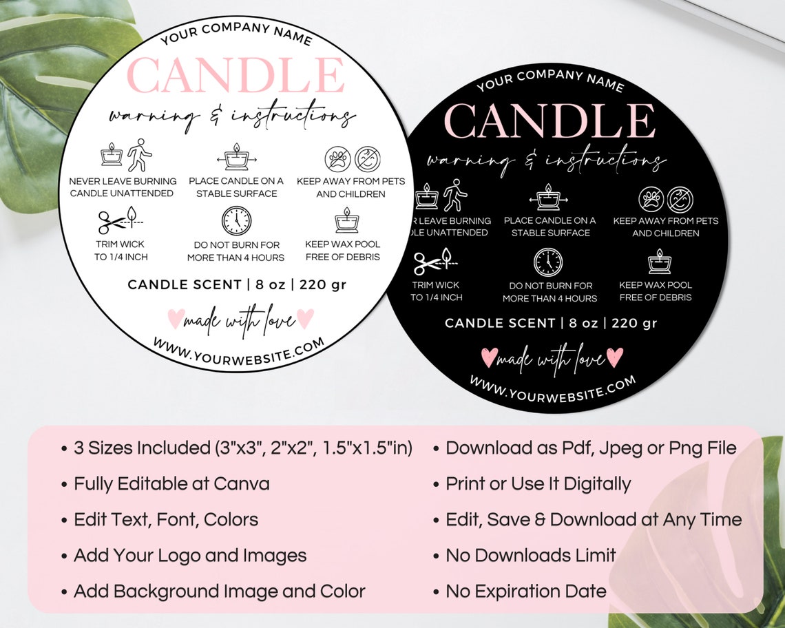 Candle Warning Label, Printable Candle Safety Instructions Sticker, 3 ...