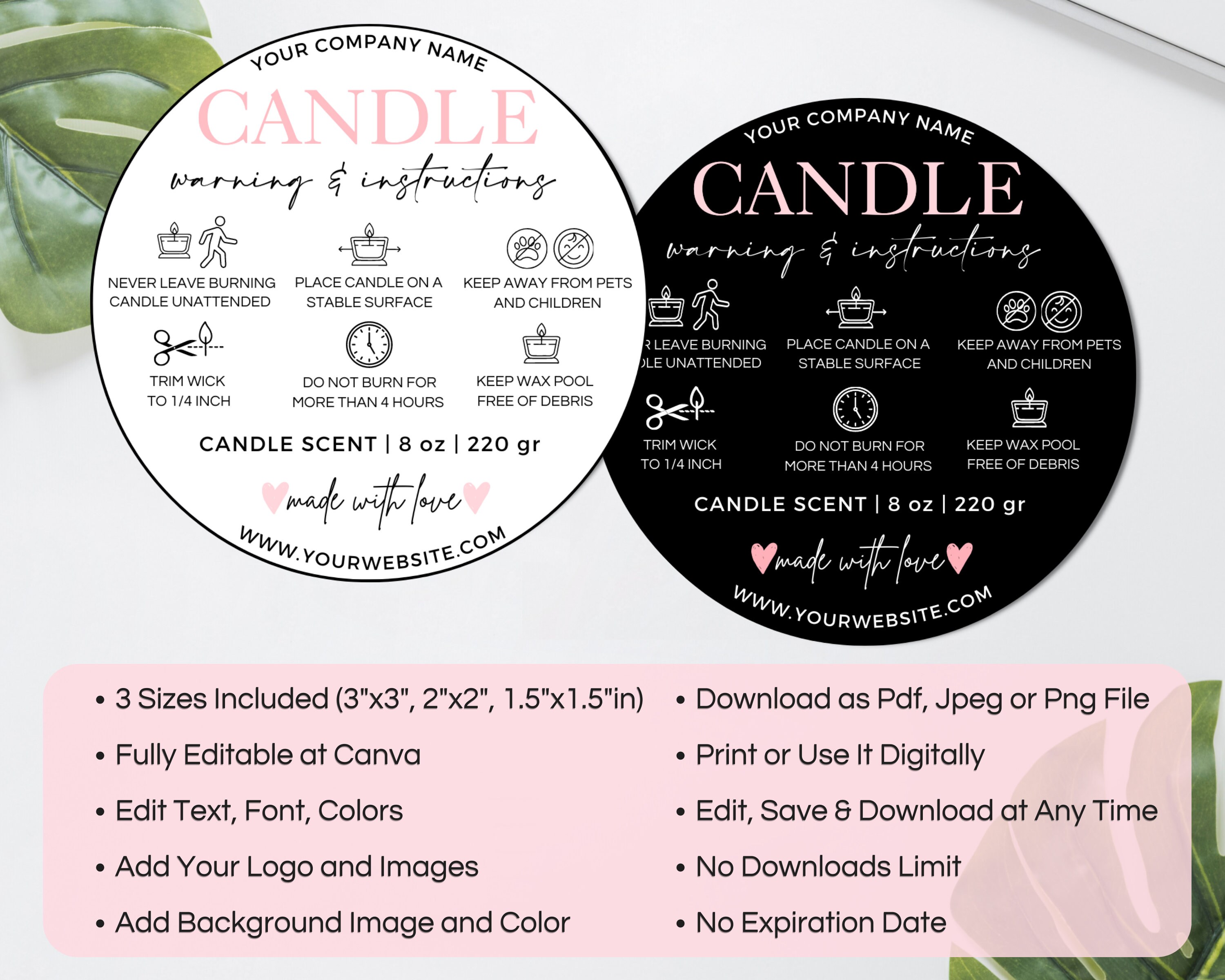 Candle Warning Label, Printable Candle Safety Instructions Sticker, 3 ...