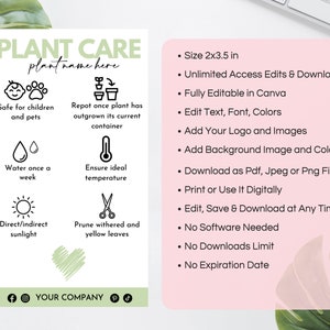 Plant Care Card Template, Editable Plant Care Guide, Printable ...