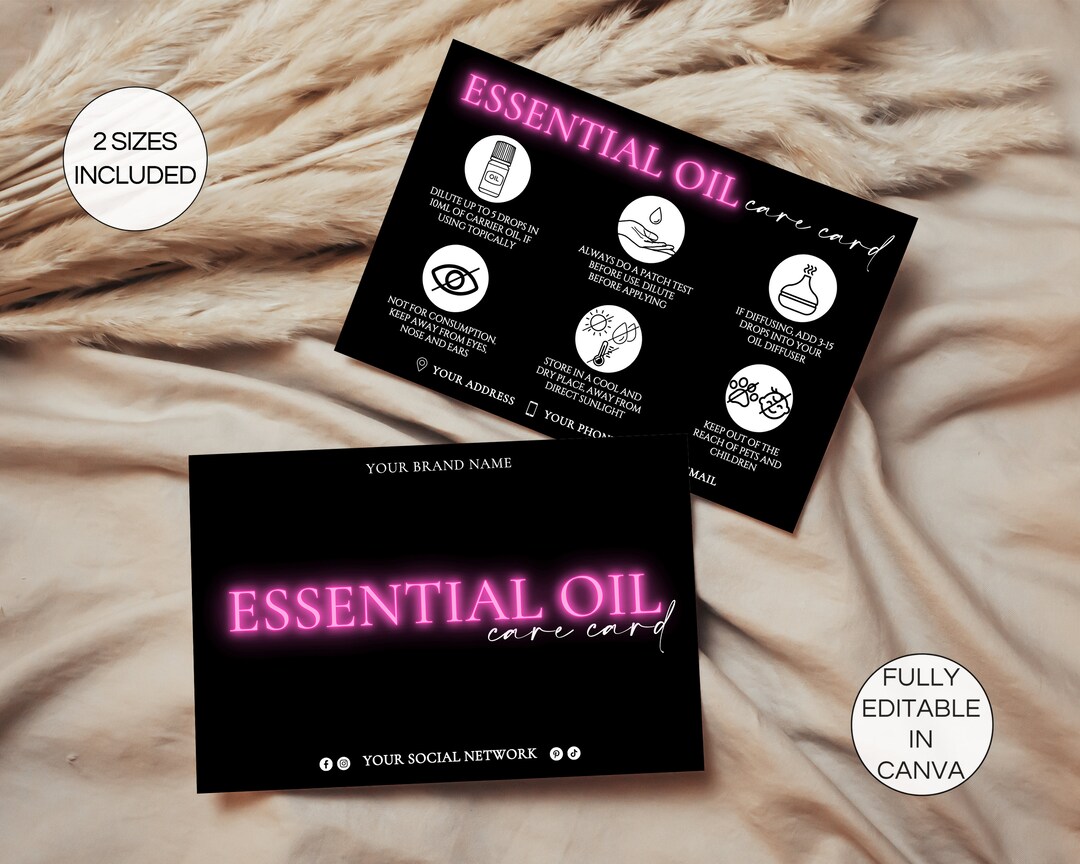 Editable Essential Oil Care Card, Printable Essential Oil Care ...