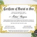 Editable Certificate of Burial at Sea Template, Printable Sea ...