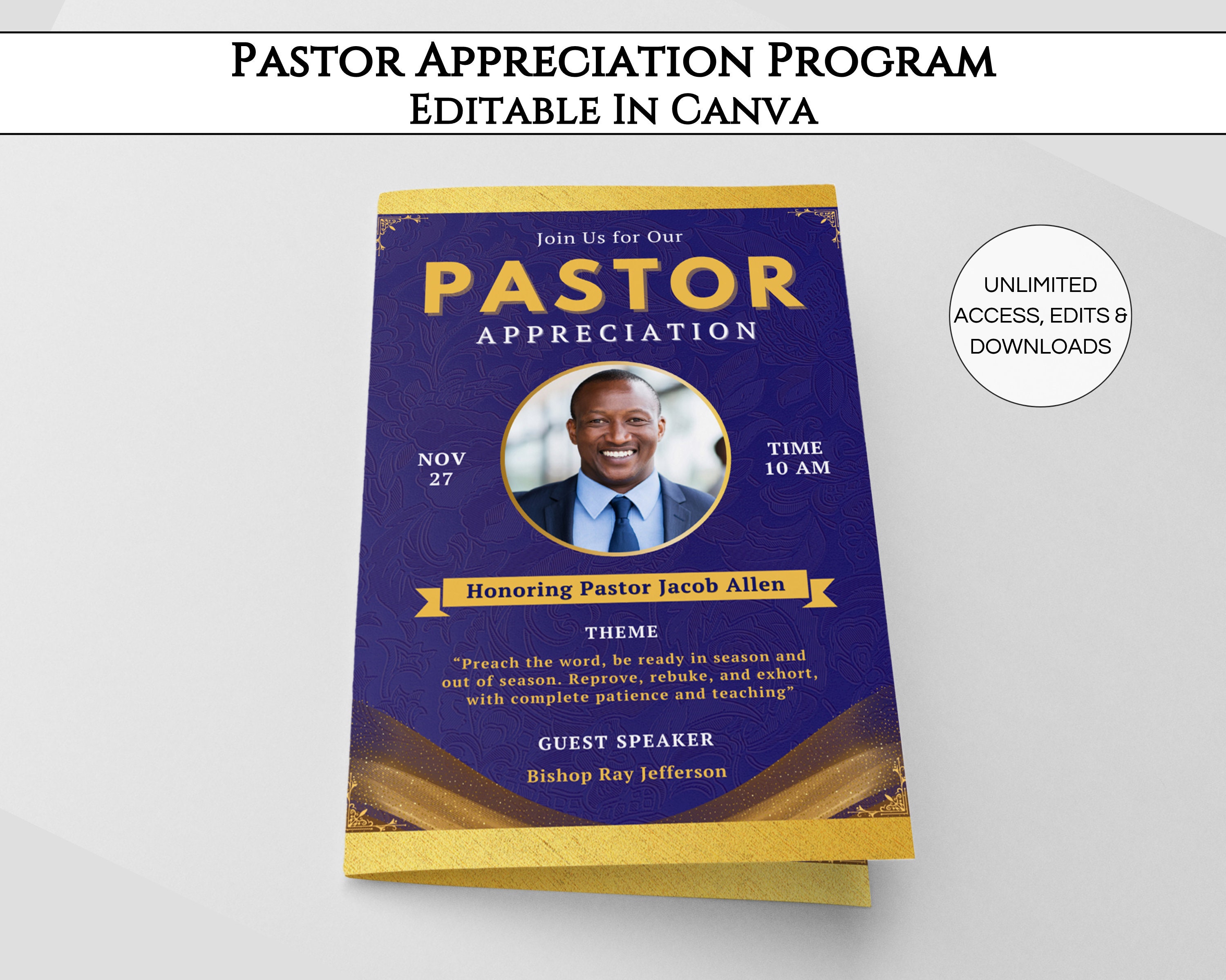 Pastor Appreciation Program, Printable Church Bulletin Pastor ...