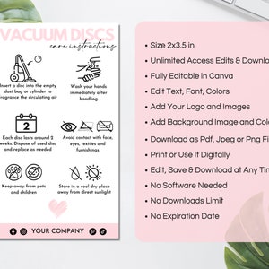 Vacuum Scented Discs Care Card, Printable Vacuum Fresheners Disc ...
